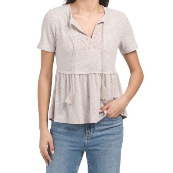 Greige | Tops | Greige Womens Short Sleeve Babydoll Top Blouse Natural ...